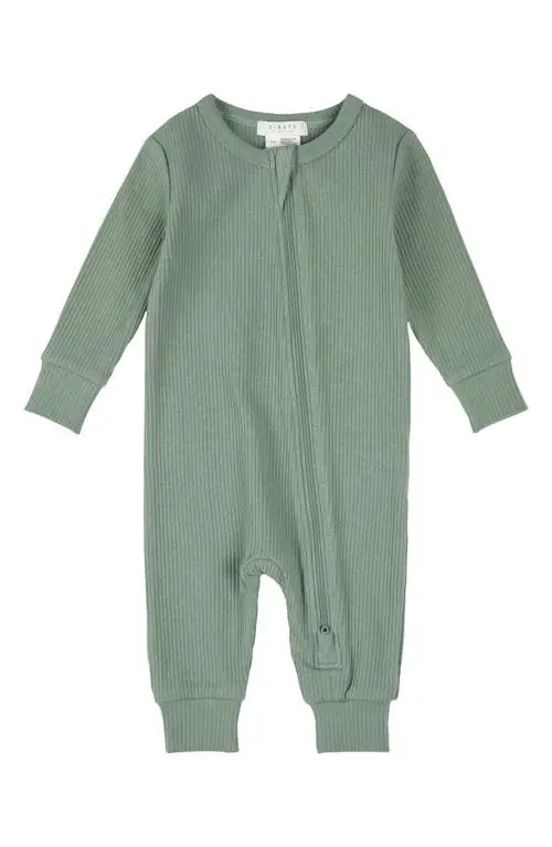 PETIT LEM Laurel Rib Fitted One-piece Zip Pajamas - Light Turquoise