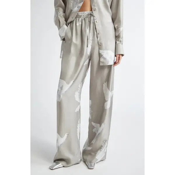 Stella McCartney Birds Print Silk Satin Pants