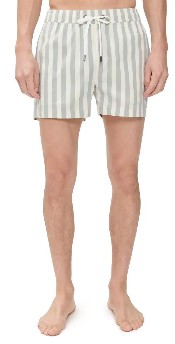 Onia Charles Striped Swim Trunks - Sage/cream