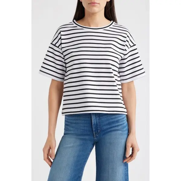 Madewell Everyday Boxy Cotton Crop T-shirt - Black And White Stripe