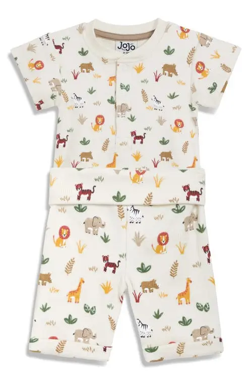 JOJO MAMAN BEBE Safari Print Ribbed Bodysuit & Shorts Set - Ecru