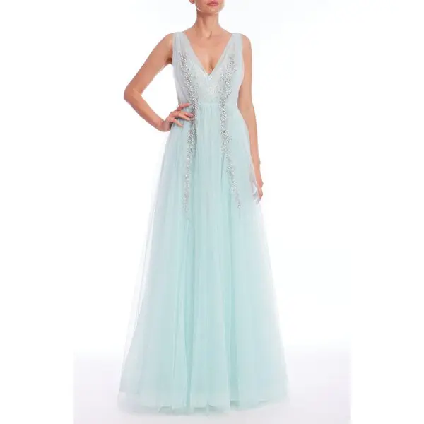 Badgley Mischka Bead Detail Tulle Ballgown