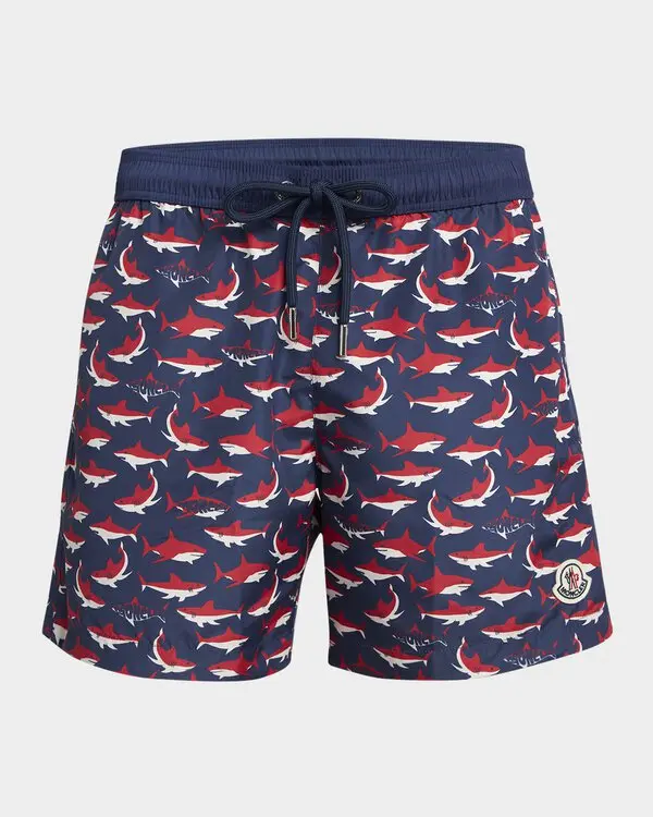 Moncler Shark Print Swim Shorts - Blue