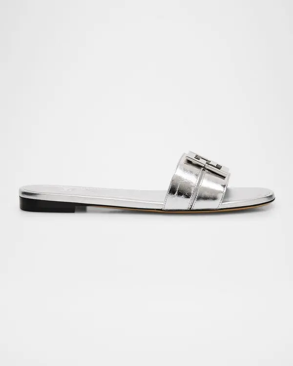 Fendi Ffold Metallic Leather Sandals - Argento