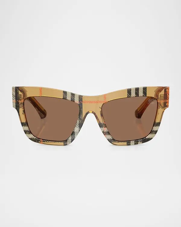 Burberry Check Print Square Sunglasses - Dark Brown