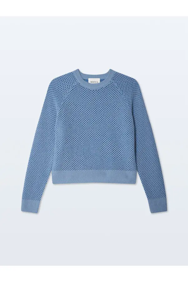 WHITE & WARREN Cashmere Mesh Crewneck Sweatshirt - Blue