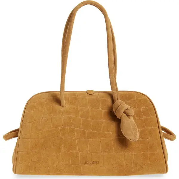 Jacquemus Le Turismo Croc Embossed Suede Bowling Bag - Camel