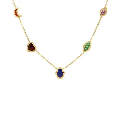 KARMA AND LUCK Multi-symbol & Multi-gemstone Necklace - Gold/multicolor