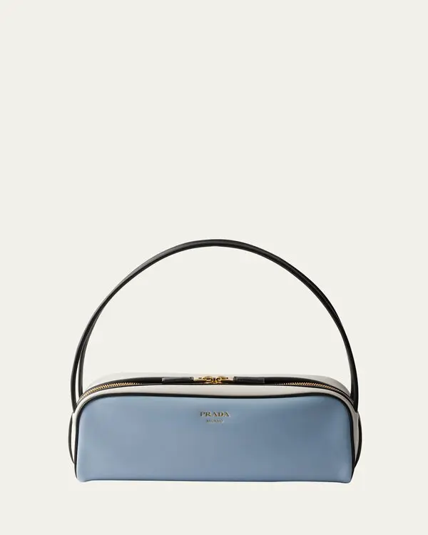 Prada Swing Bicolor Leather Shoulder Bag - Celeste Bianco Nero