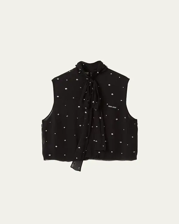 Miu Miu Crystal Embellished Chiffon Top