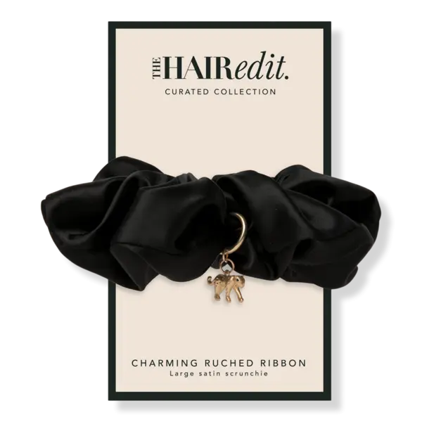 THE HAIR EDIT Ruched Ribbon Scrunchie With Charm