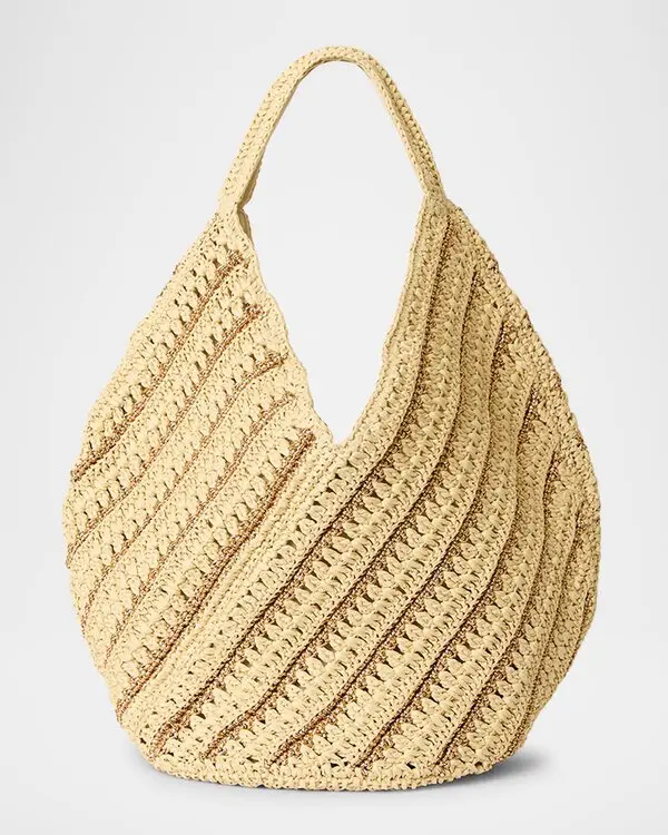 BTB LOS ANGELES Harper Striped Straw Hobo Bag - Natg