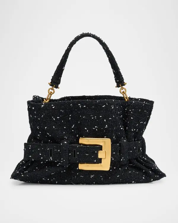 Balmain Anthem Medium Buckle Shoulder Bag - Eab Noirblanc
