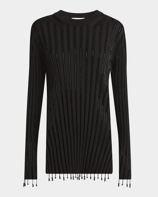 JIL SANDER Beaded Fringe Hem Sweater