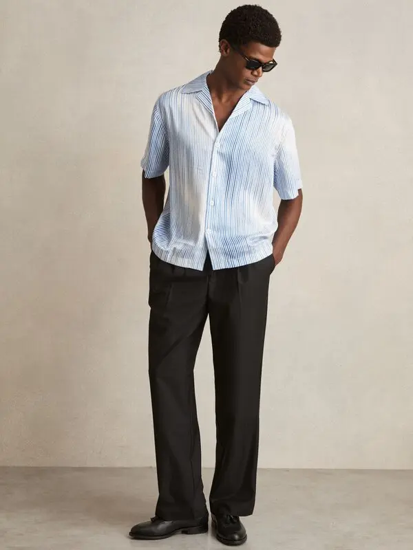 REISS Mendosa Faded-stripe Cuban-collar Shirt