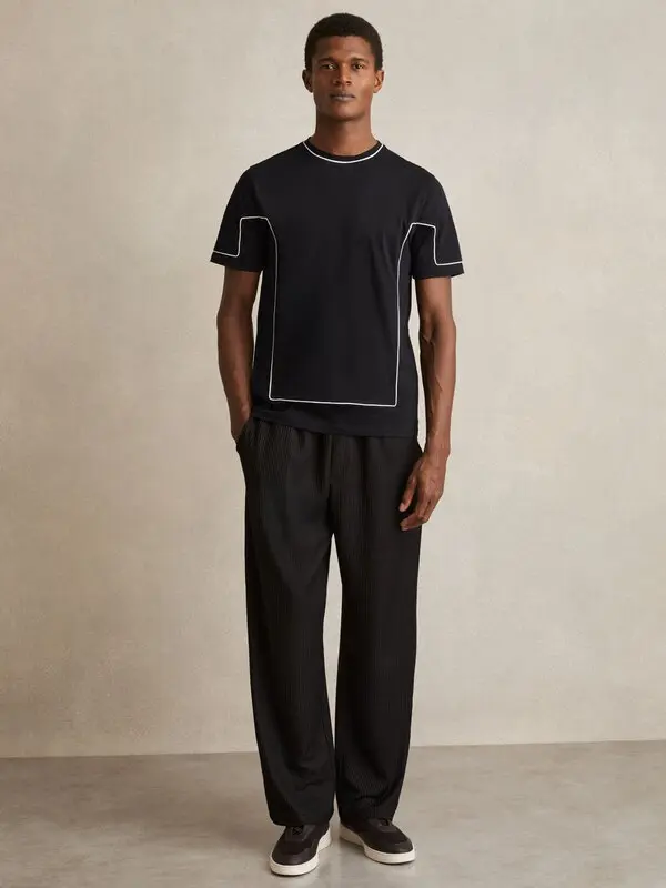 REISS Baer Cotton Piped-trim T-shirt