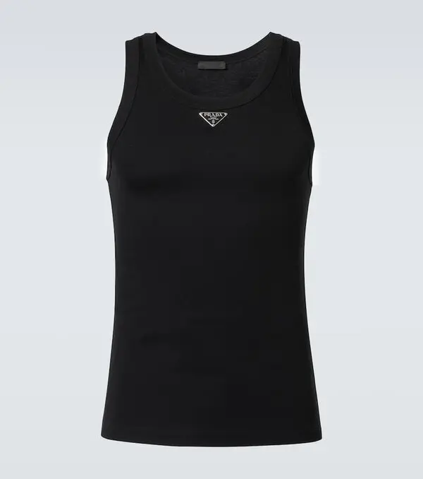 PRADA 黒 タンクトップ ロゴ付き Prada トライアングルロゴ タンクトップ | ブラック | FARFETCH JP