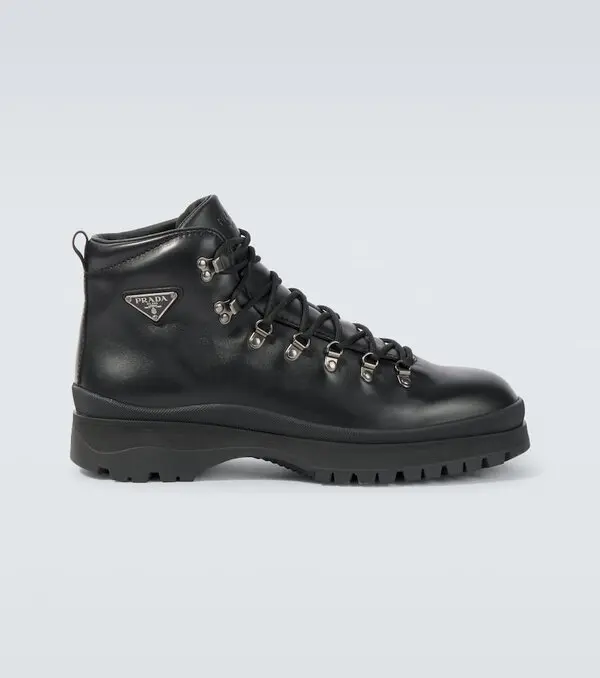 Prada Brixxen Leather Lace-up Boots - Black