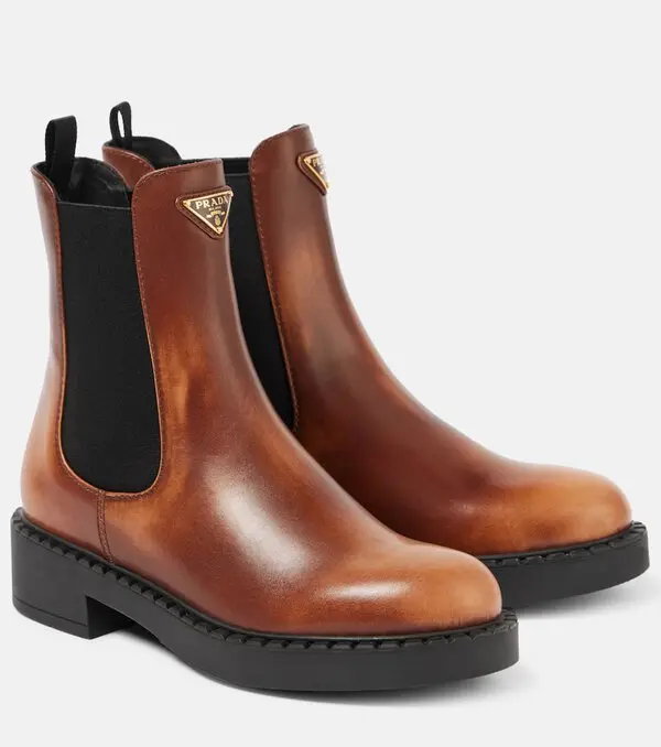 Prada Leather Chelsea Boots - Brown
