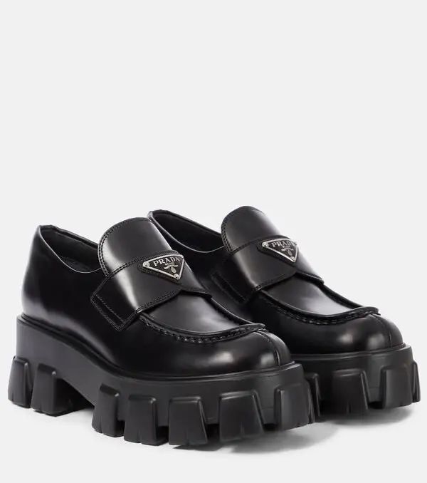 Prada Monolith Brushed Leather Loafers - Black