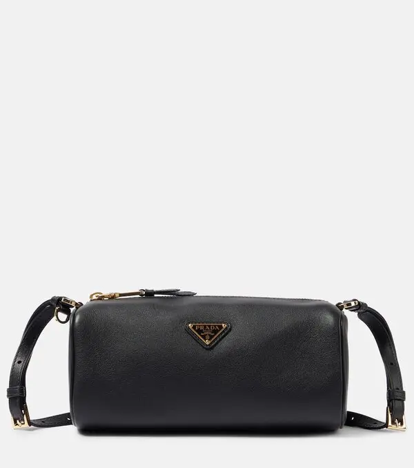 Prada Mini Logo Leather Shoulder Bag - Black