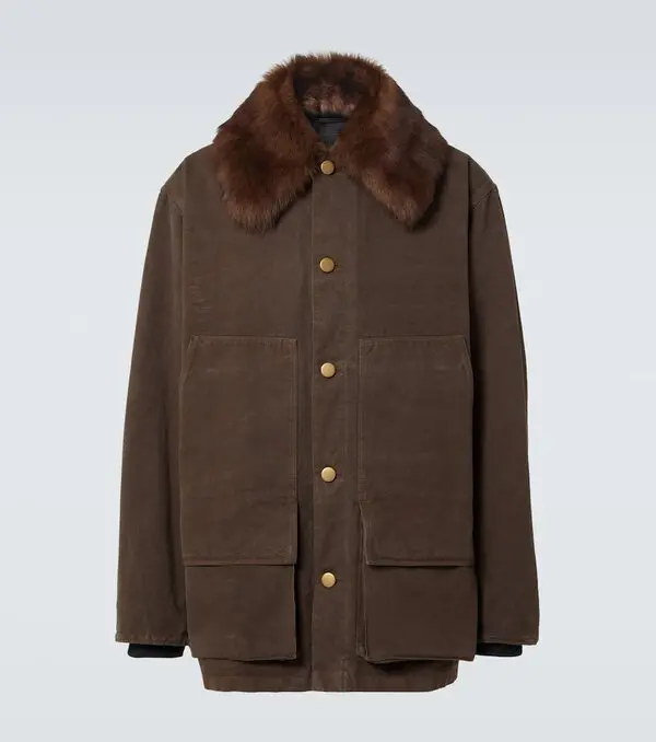 Prada Shearling-trimmed Cotton Canvas Jacket