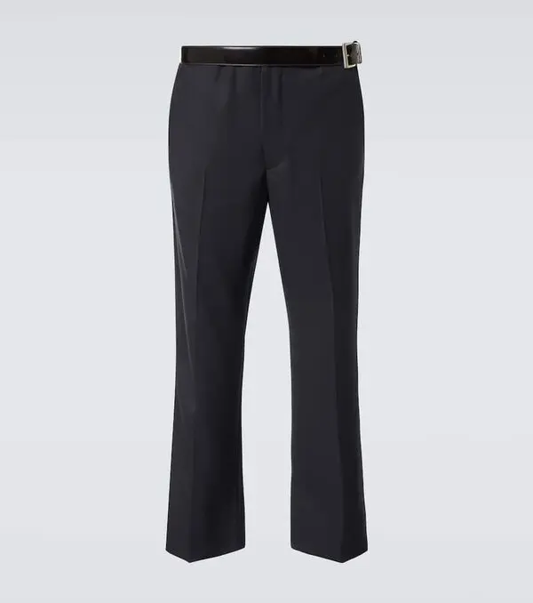 Prada Belted Wool Gabardine Straight Pants