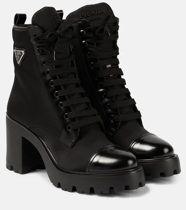 Prada Leather-trimmed Lace-up Boots