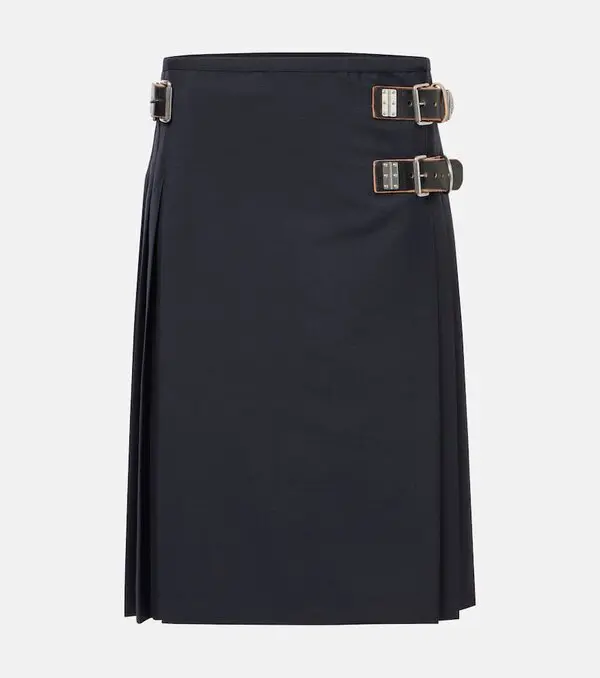 Prada Belted Mohair And Wool Midi Skirt