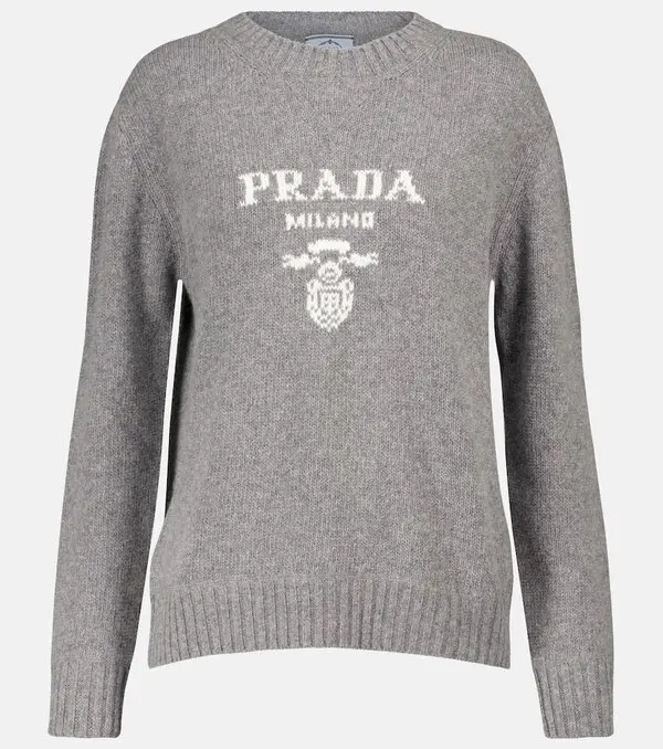 Prada Logo Wool And Cashmere Sweater - Grey