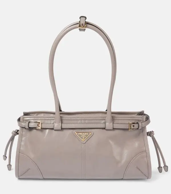 Prada Medium Leather Shoulder Bag - Grey