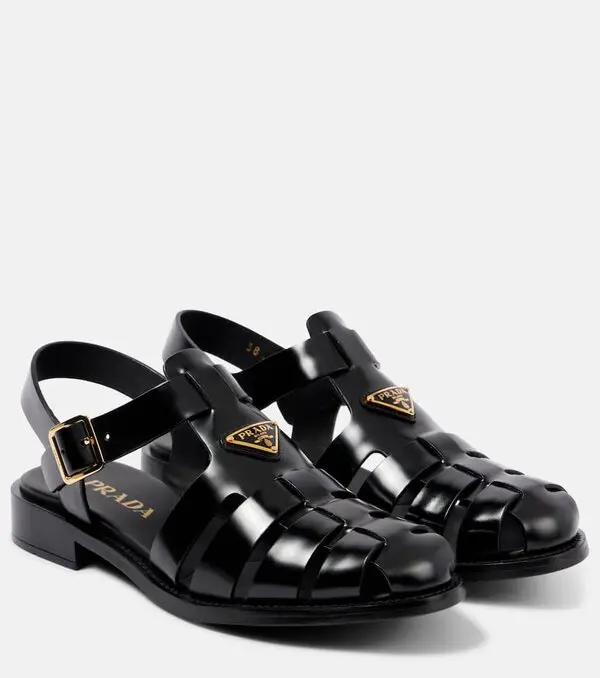 Prada Brushed Leather Fisherman Sandals - Black