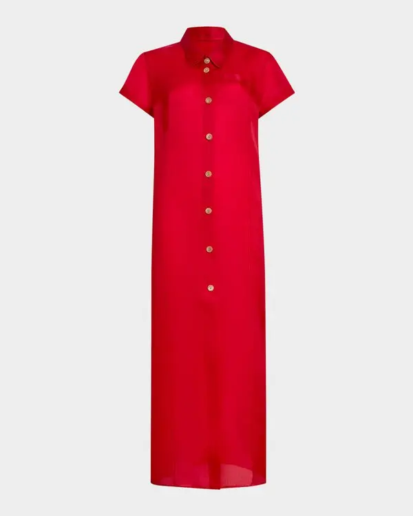 Khaite Effy Silk Organza Maxi Shirtdress - Raspberry
