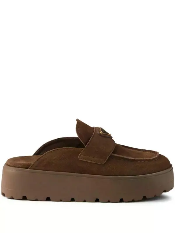Prada Suede Platform Mules - Brown