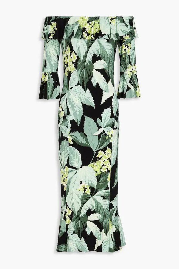 Norma Kamali Off-the-shoulder Floral-print Midi Dress