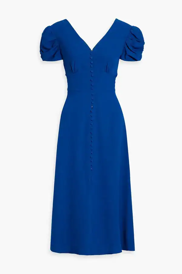 Buy Saloni Margot Ruched Crepe Midi Dress Royal Blue At 50% Off