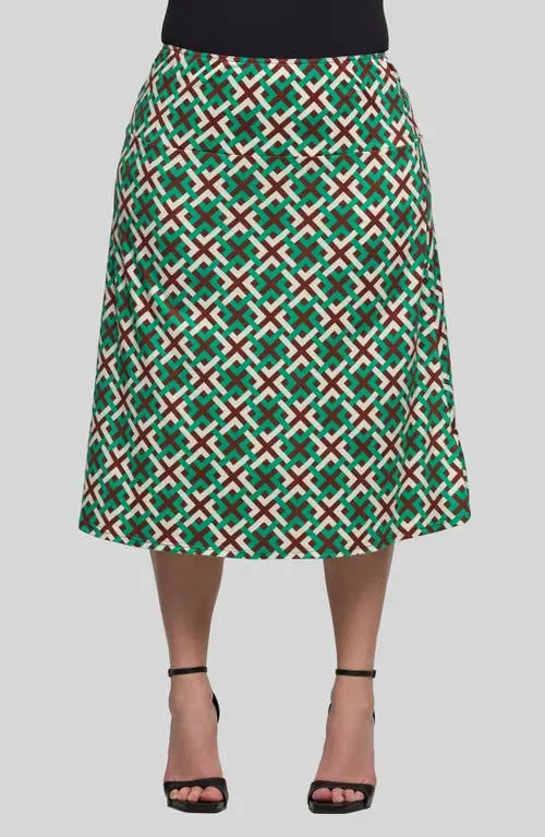 24SEVEN COMFORT APPAREL Geo Print Midi Skirt - Green Multi