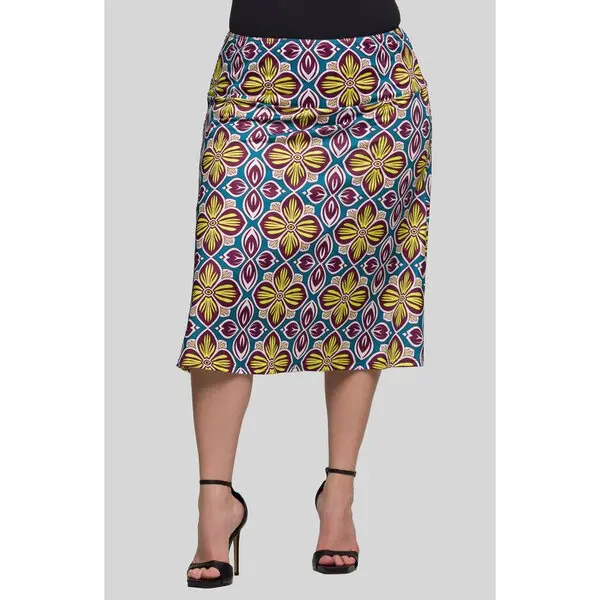 24SEVEN COMFORT APPAREL Geo Print Midi Skirt - Yellow Multi