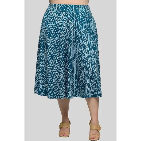 24SEVEN COMFORT APPAREL Printed Midi Skirt - Teal Multi