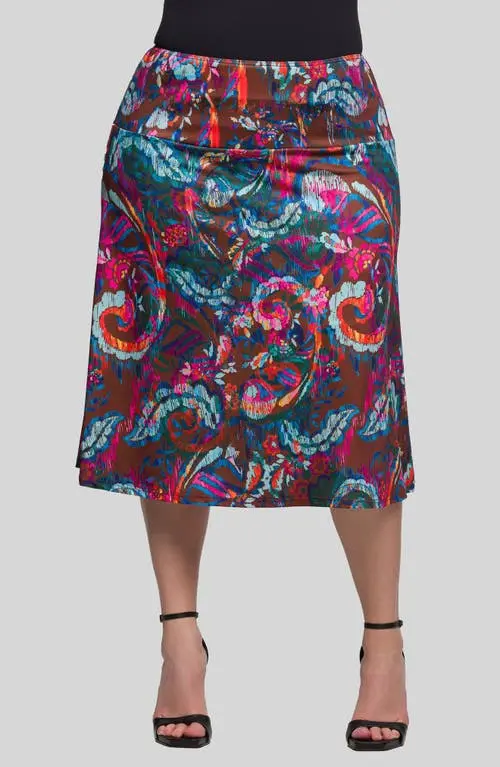 24SEVEN COMFORT APPAREL Paisley Print Midi Skirt - Brown Multi