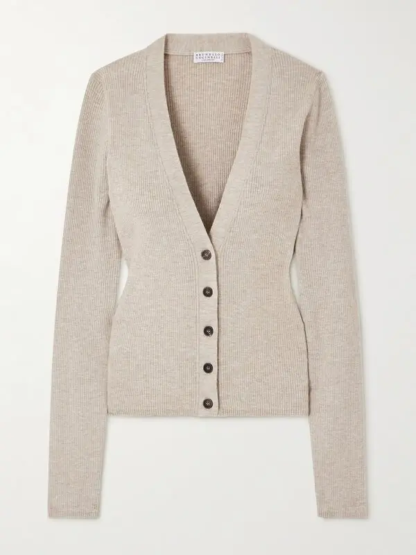 Brunello Cucinelli Metallic Ribbed-knit Cardigan - Neutrals