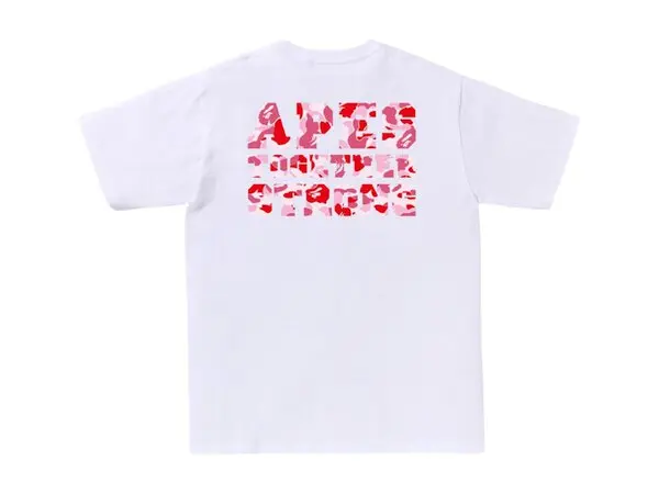 BAPE Abc Camo College Ats Tee Shirt - White/pink