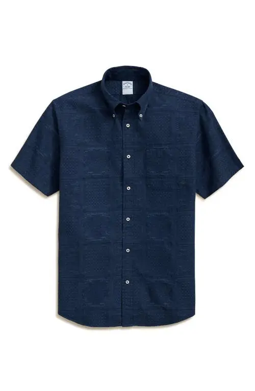 Brooks Brothers Regular Fit Patchwork Jacquard Short Sleeve Cotton Button-down Shirt