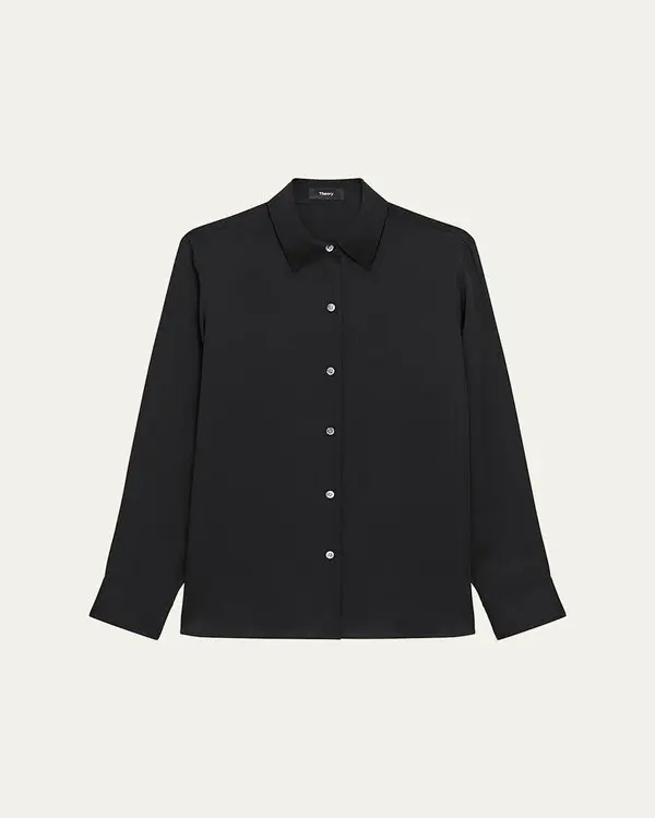 Theory Silk Straight Shirt - Black