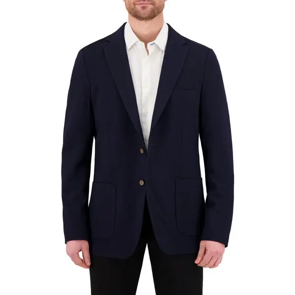 VICTOR EMMANUEL Textured Stretch Seersucker Sport Coat - Navy