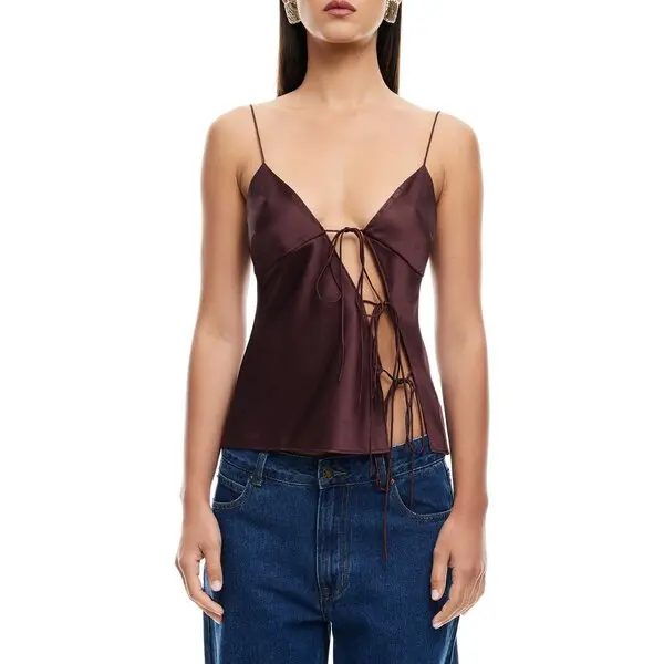 Lioness Mariah Tie Closure Satin Camisole - Garnet