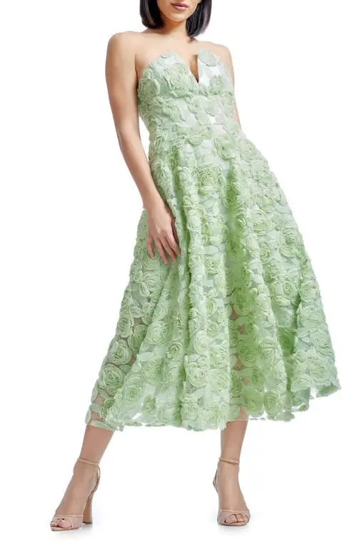 Dress The Population Briella Rosette Strapless Fit & Flare Dress - Sage