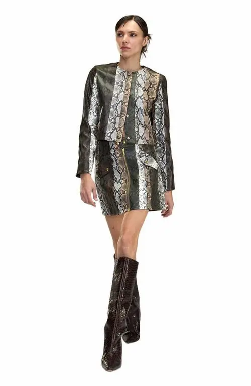 Cynthia Rowley Snake-embossed Cropped Jacket - Multi