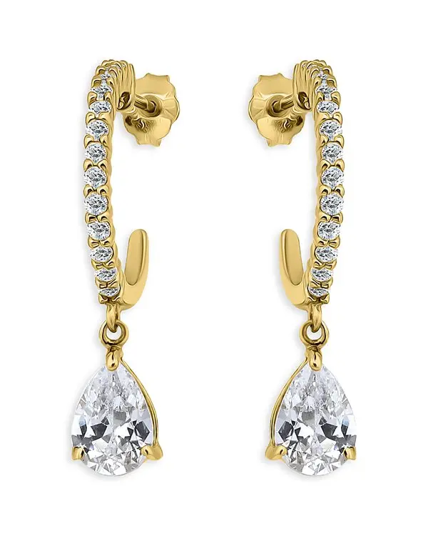 Aqua Cubic Zirconia Pear Shape Charm Half Hoop Earrings