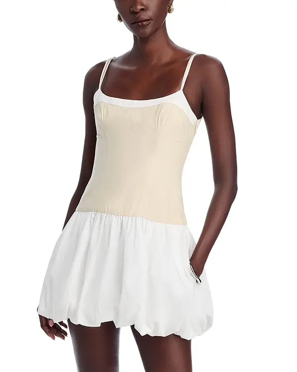 Simkhai Fifi Bubble Hem Poplin Mini Dress - Sand Multi